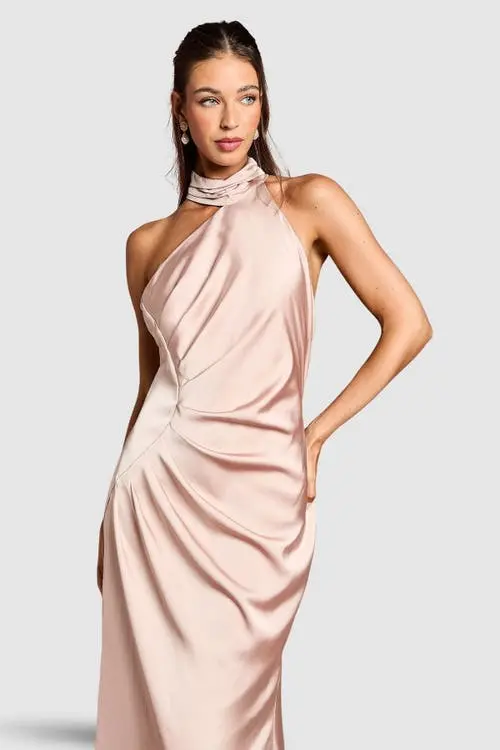 Coast Satin Asymmetric Neck Maxi Dress