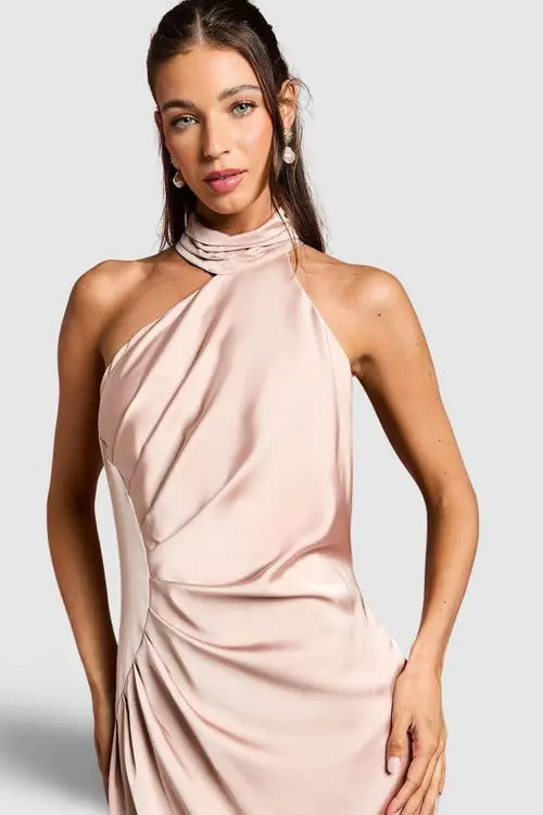Coast Satin Asymmetric Neck Maxi Dress