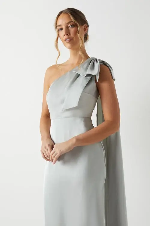 Coast One Shoulder Satin Maxi Dress With Bow Detail - Sage