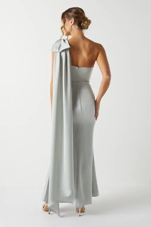 Coast One Shoulder Satin Maxi Dress With Bow Detail - Sage