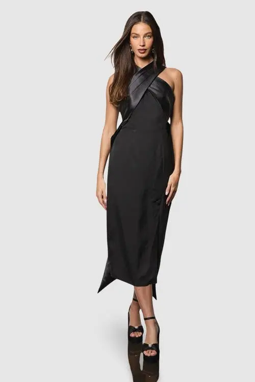 Coast Cross Over Front Bow Back Midi Dress - Black