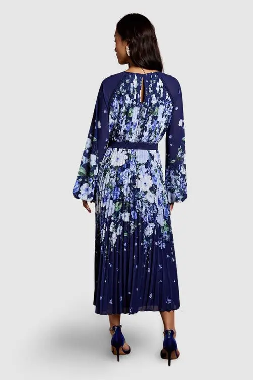 Coast Floral Pleated Georgette Midi Dress