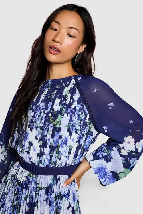 Coast Floral Pleated Georgette Midi Dress