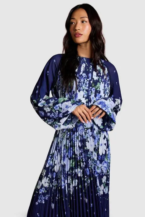 Coast Floral Pleated Georgette Midi Dress