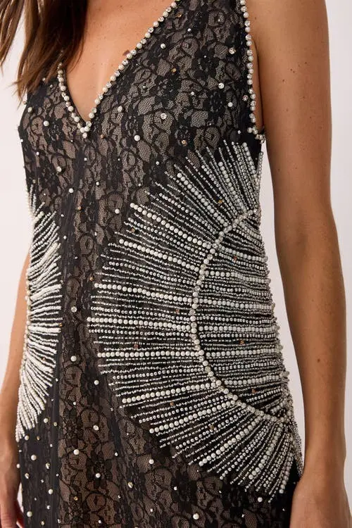Nasty Gal Contrast Lace Plunge Sequin Mini Dress