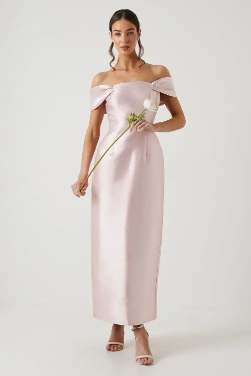 Coast Twill Bardot Off The Shoulder Dress - Blush
