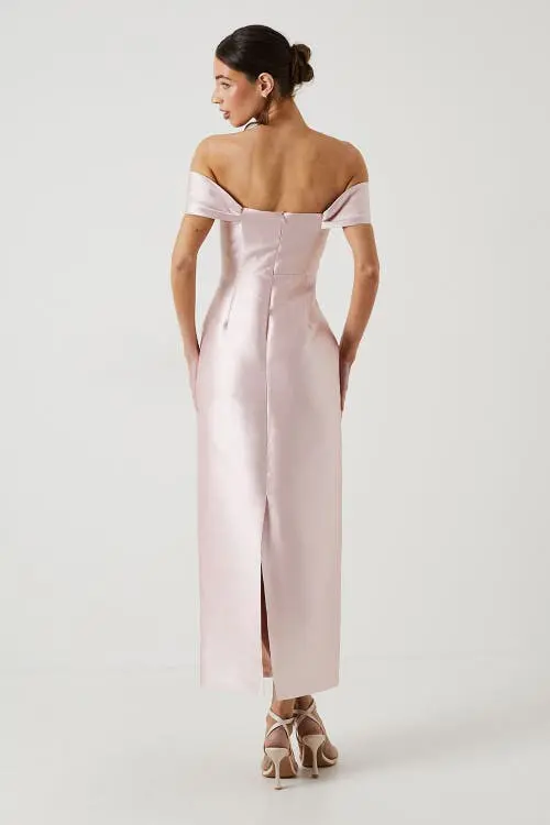 Coast Twill Bardot Off The Shoulder Dress - Blush