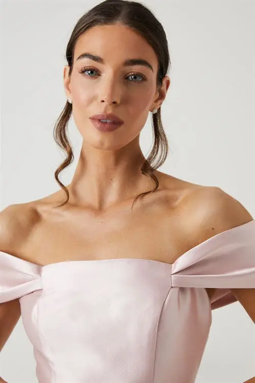 Coast Twill Bardot Off The Shoulder Dress - Blush