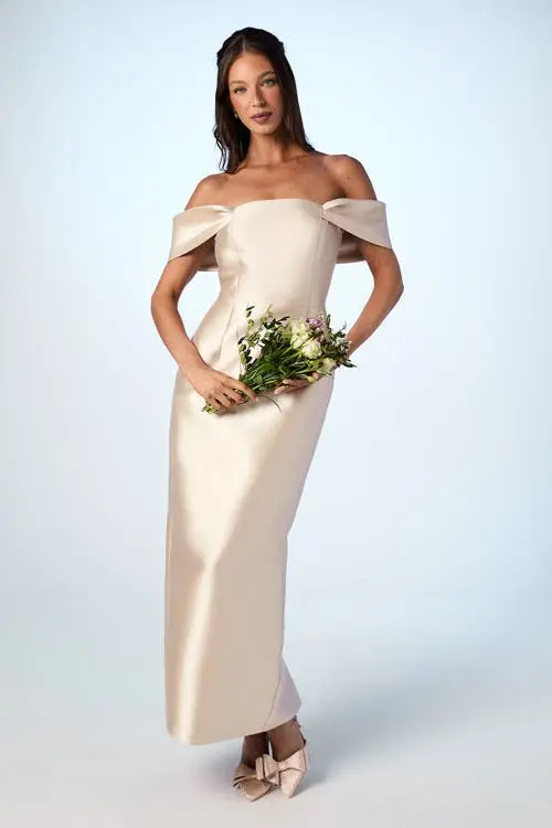 Coast Twill Bardot Off The Shoulder Dress - Champagne