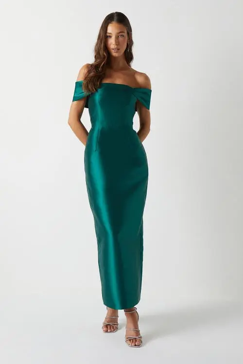 Coast Twill Bardot Off The Shoulder Dress - Emerald