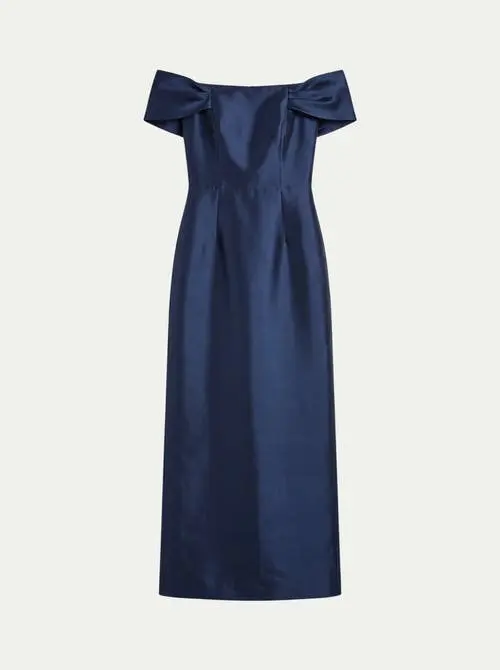 Coast Twill Bardot Off The Shoulder Dress - Navy