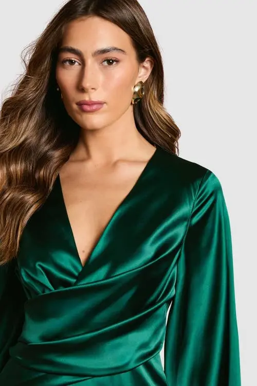 Coast Satin Fringe Hem Wrap Waist Midi Dress