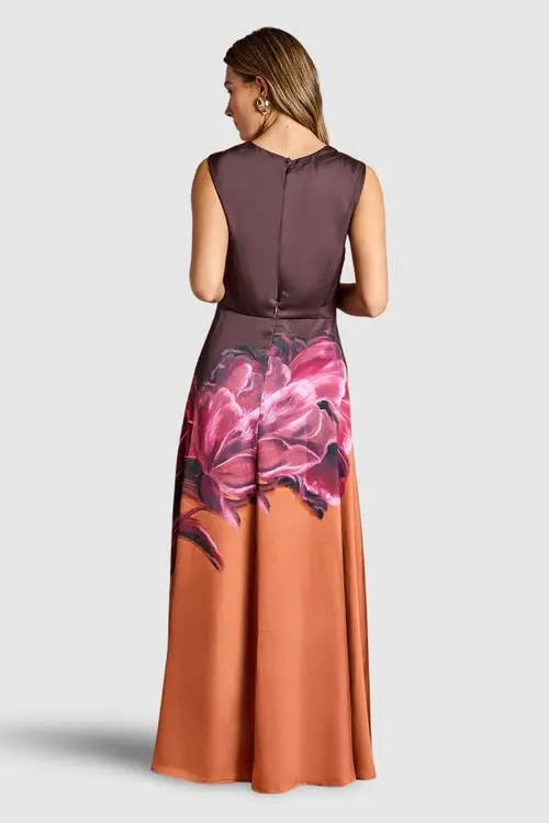 Coast Ruched Print Satin Maxi Dress
