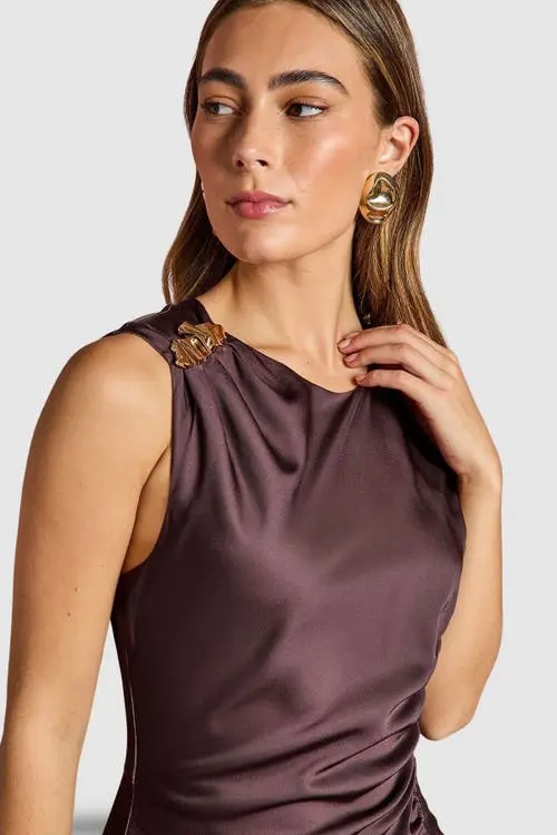 Coast Ruched Print Satin Maxi Dress