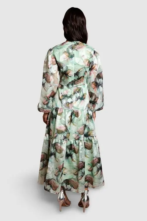 Coast Puff Sleeve Jacquard Midi Dress