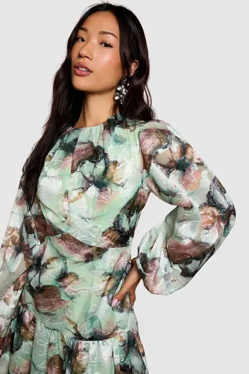 Coast Puff Sleeve Jacquard Midi Dress