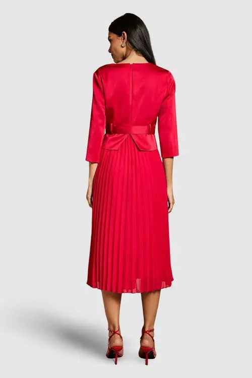 Coast Satin Bodice Pleat Skirt Midi Dress - Red