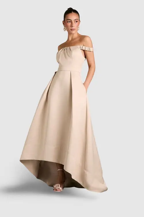 Coast Bardot Fit & Flare Hi-low Maxi Dress - Champagne