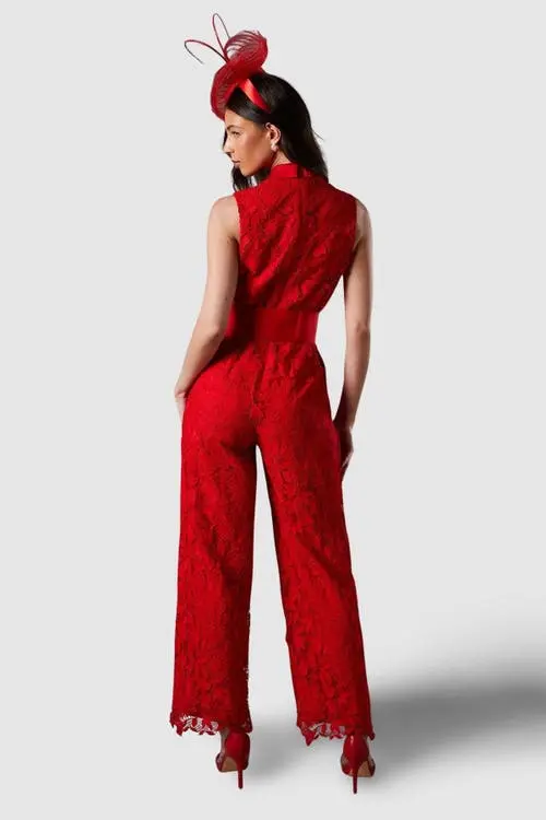 Coast Lisa Lace Belted Jumpsuit