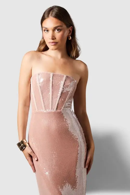 Coast Bandeau Corset Sequin Midi Dress
