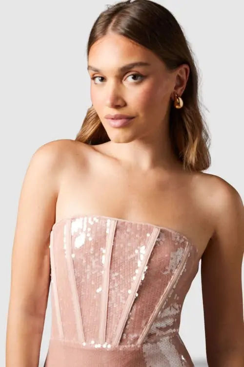 Coast Sequined Bandeau Corset Midi Dress