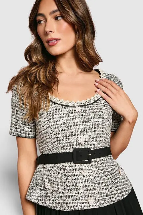 Coast Tweed Bodice Pleated Skirt Dress