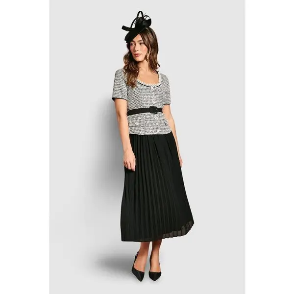 Coast Tweed Bodice Pleated Skirt Dress - Mono