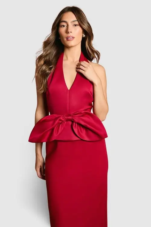 Coast Halter Neck Satin Column Midi Dress - Red