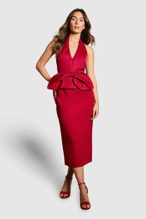 Coast Halter Neck Satin Column Midi Dress - Red