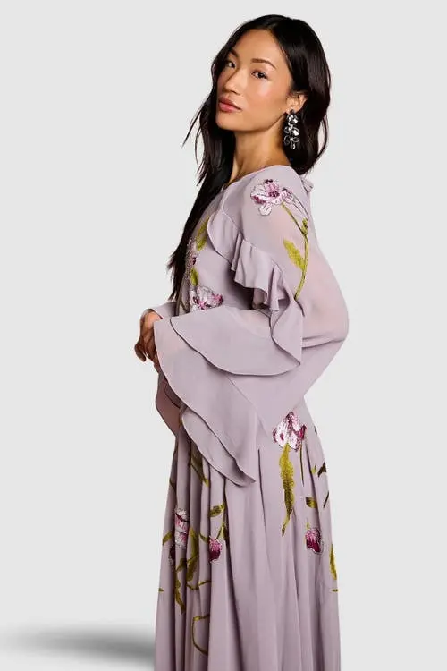 Coast Embroidered Tiered Chiffon Midi Dress
