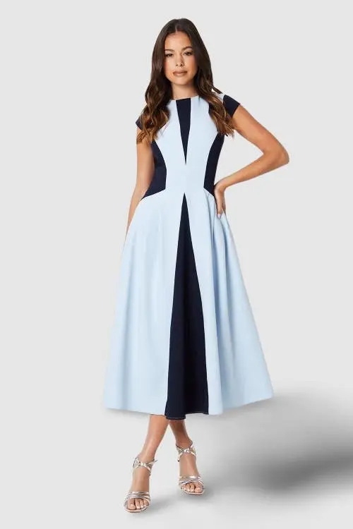 Coast Crepe Color Block Midi Dress - Pale Blue
