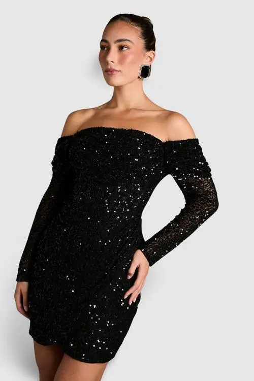 Coast Bardot Long Sleeve Wrap Skirt Mini Dress