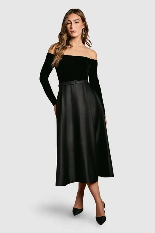 Coast Bardot Full Skirted Midi Dress - Black