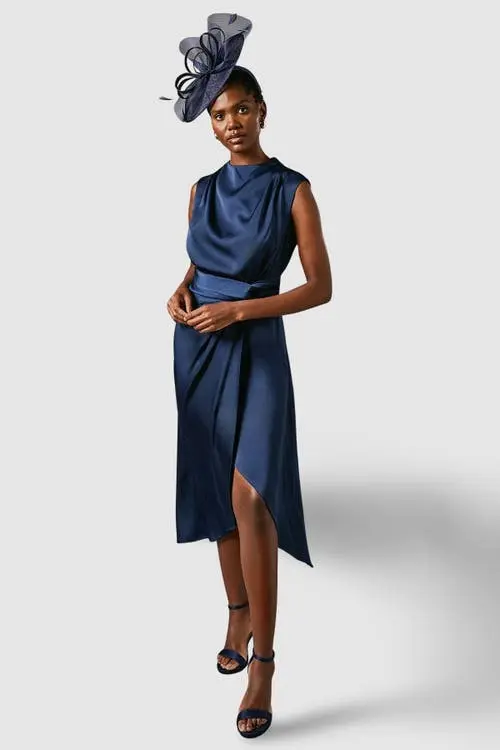 Coast Satin Twist Waist Midi Dress - Navy