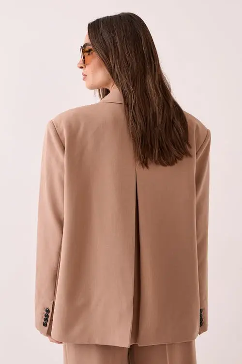 Nasty Gal Double Breasted Oversized Blazer - Taupe