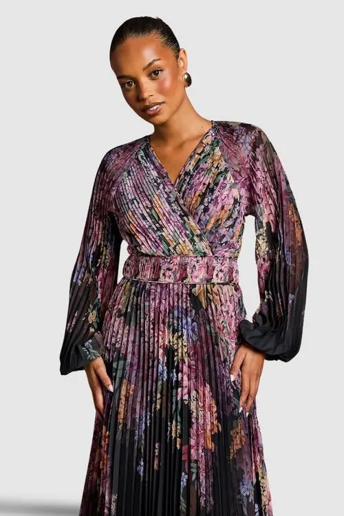 Coast Petite Printed Pleated Wrap Midi Dress