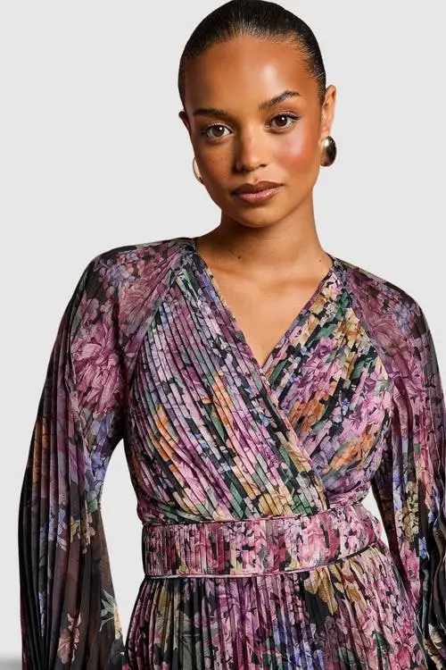 Coast Petite Printed Pleated Wrap Midi Dress