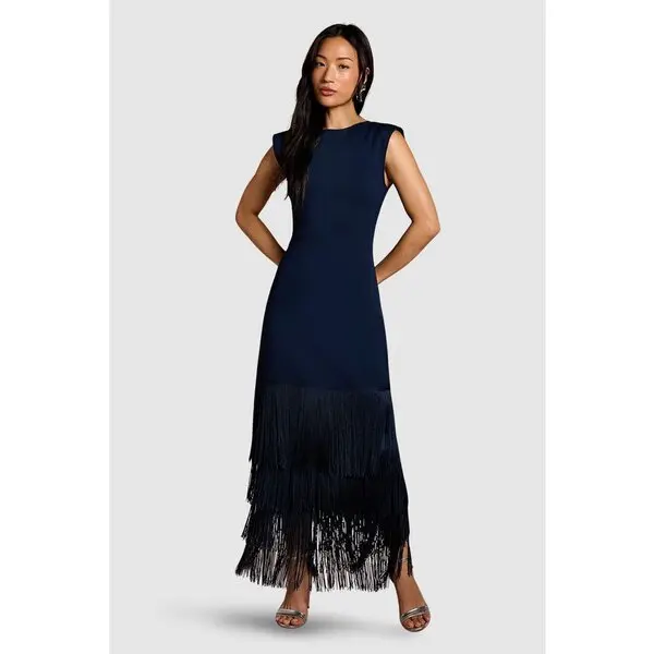 Coast Bandage Knit Fringed Hem Midi Dress