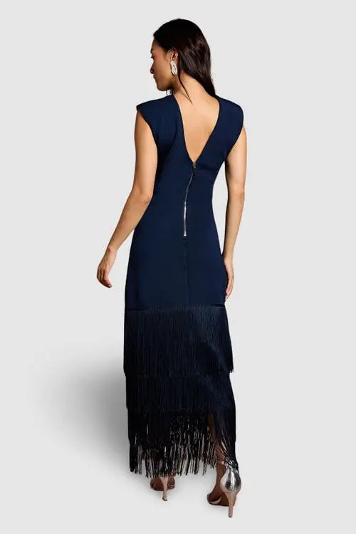 Coast Bandage Knit Fringed Hem Midi Dress