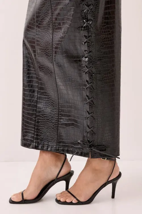 Nasty Gal Faux Leather Croc Bandeau Maxi Dress With Lace-up Detail