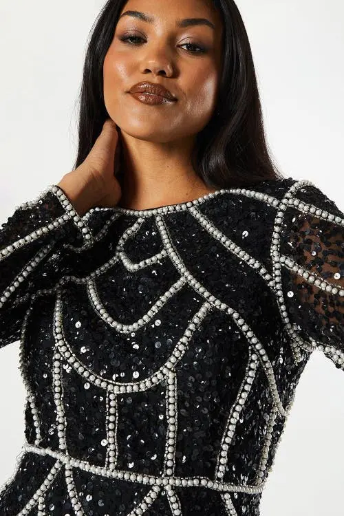 Coast Long Sleeve Sequin Mini Dress - Black