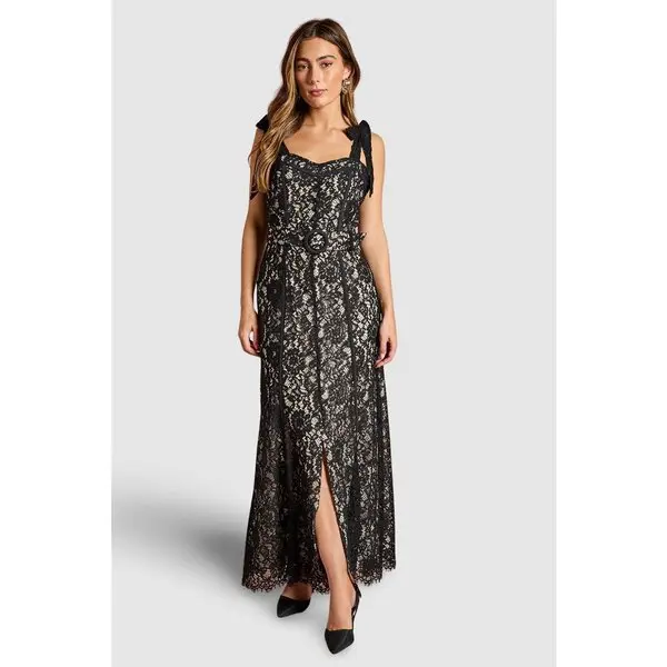 Coast Lace Bow Shoulder Maxi Dress - Black