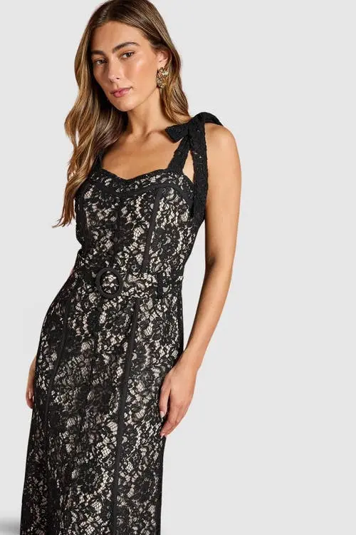 Coast Lace Bow Shoulder Maxi Dress - Black