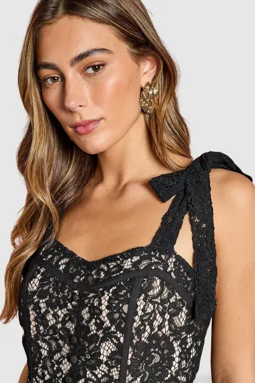 Coast Lace Bow Shoulder Maxi Dress - Black