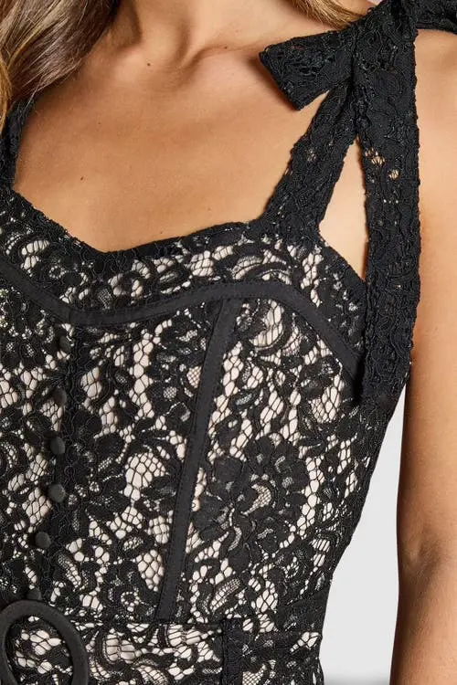 Coast Lace Bow Shoulder Maxi Dress - Black
