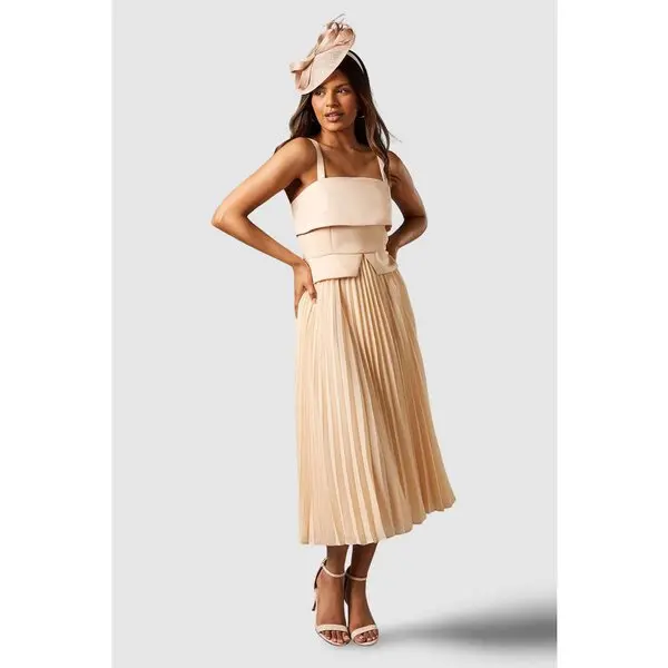 Coast Petite Square Neck Midi Dress - Champagne