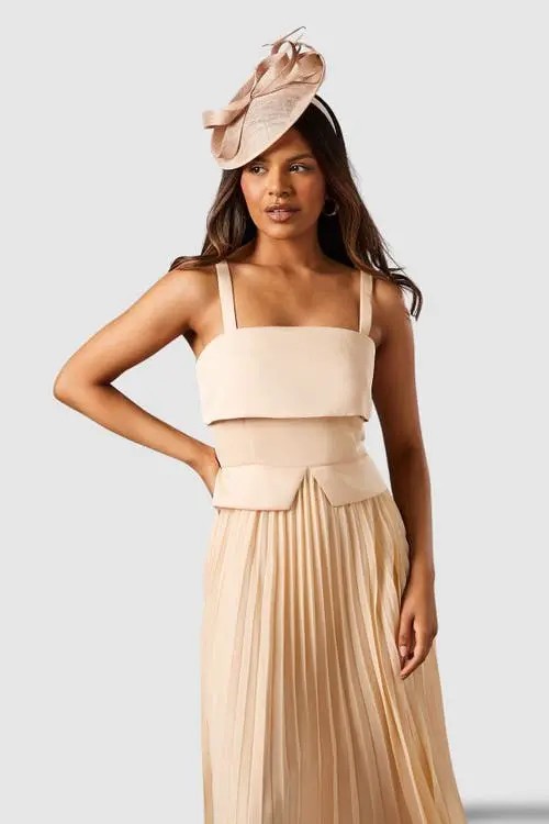 Coast Petite Square Neck Midi Dress - Champagne