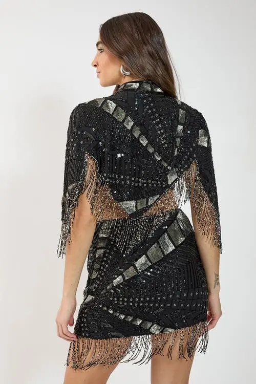 Nasty Gal Panelled Tassel Sequin Mini Skirt