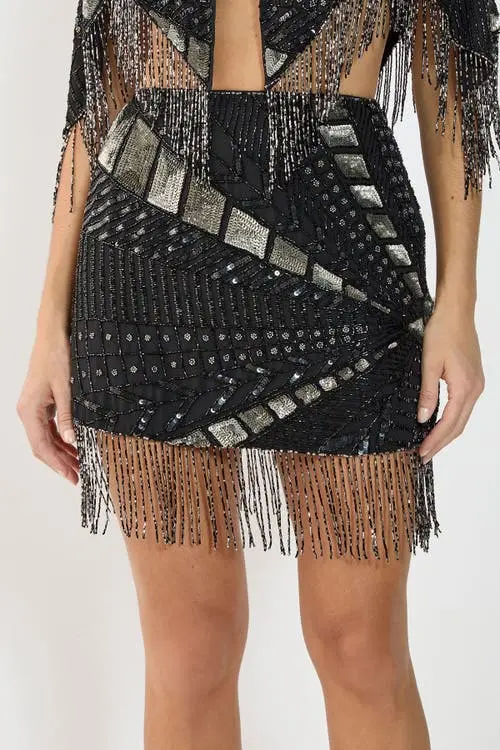 Nasty Gal Panelled Tassel Sequin Mini Skirt - Black