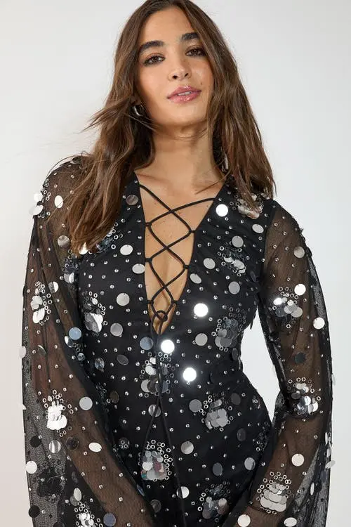 Nasty Gal Lace-up Fluted Sleeve Mini Dress